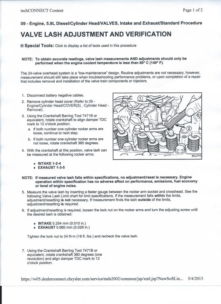 Gen 3 Valve Lash Adjustment Procedure | Cummins Diesel Forum