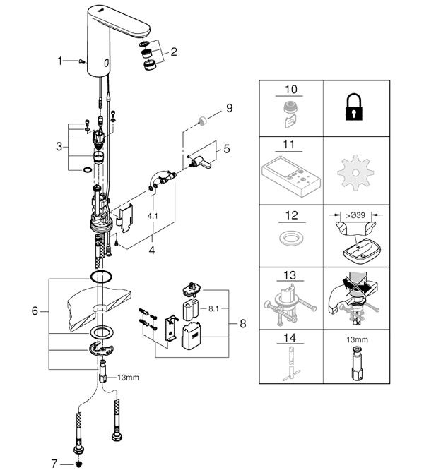 Grohe Eurosmart Cosmopolitan E Infra-red Electronic Basin Mixer L-Size ...