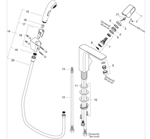 Hansgrohe Axor Urquiola Chrome Basin Mixer Set 1.60m 11125000 Spare Parts