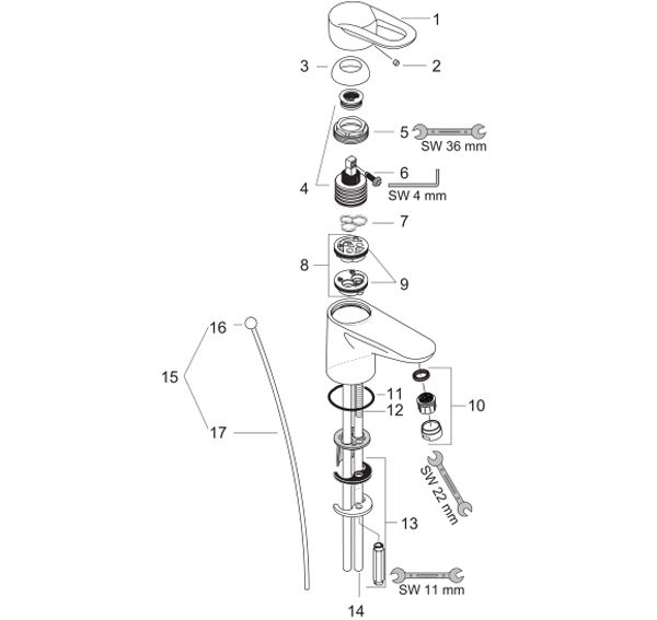 Hansgrohe Metropol Chrome Basin Mixer With Copper Pipes 14014000 Spare ...